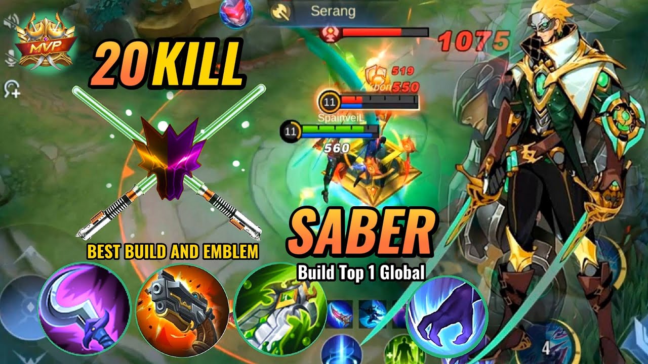 20 ONE SHOT KILL! SABER SOLO RANK BUILD AND EMBLEM TOP 1 GLOBAL SABER ...