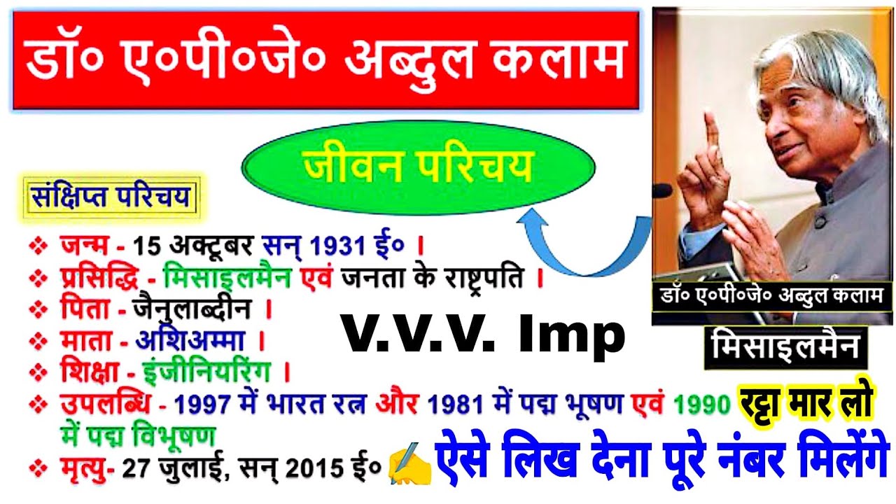 डॉ॰ एपीजे अब्दुल कलाम का जीवन परिचय | Dr. APJ Abdul Kalam ka Jivan ...