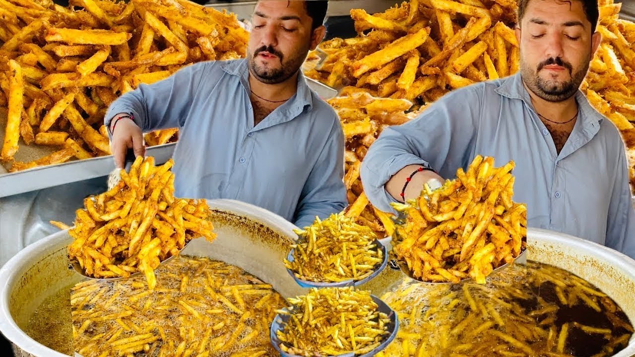 Young Man Selling French Fries 🍟 Roadside Perfect Crispy Fries Making ...