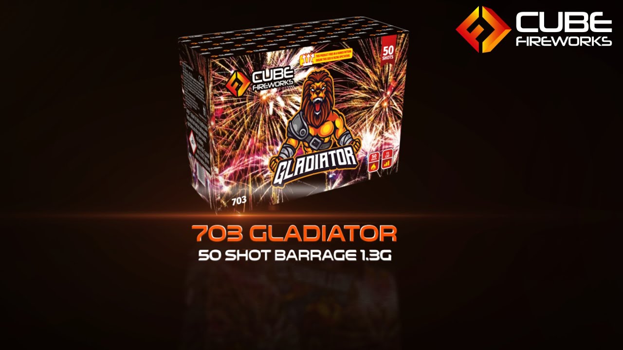 Cube Fireworks - 703 Gladiator 50 Shot Barrage 1.3G - YouTube