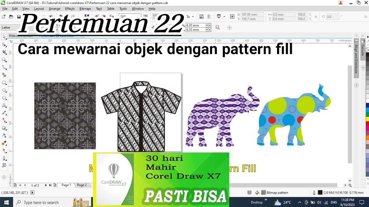 Pertemuan #22 Cara mewarnai objek dengan pattern fill - YouTube