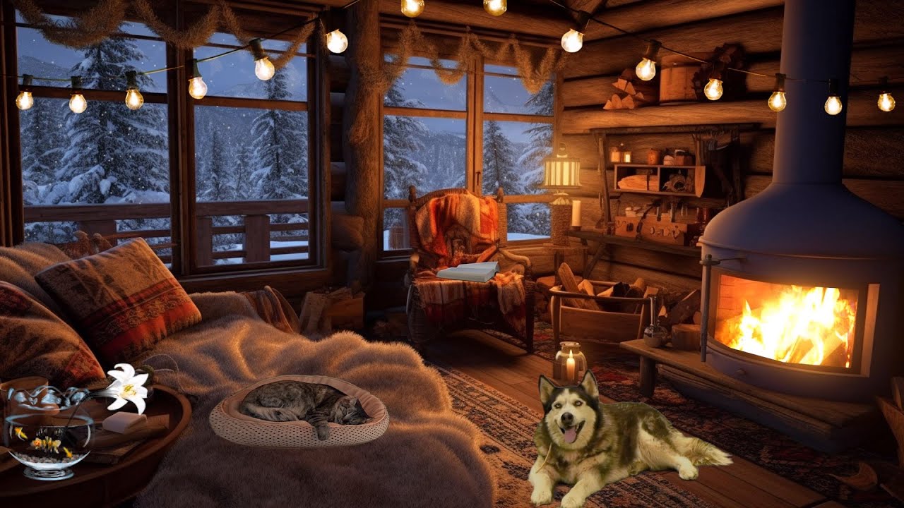 Cozy Cabin At Night With Relaxing Sounds And Crackling Fireplace For ...