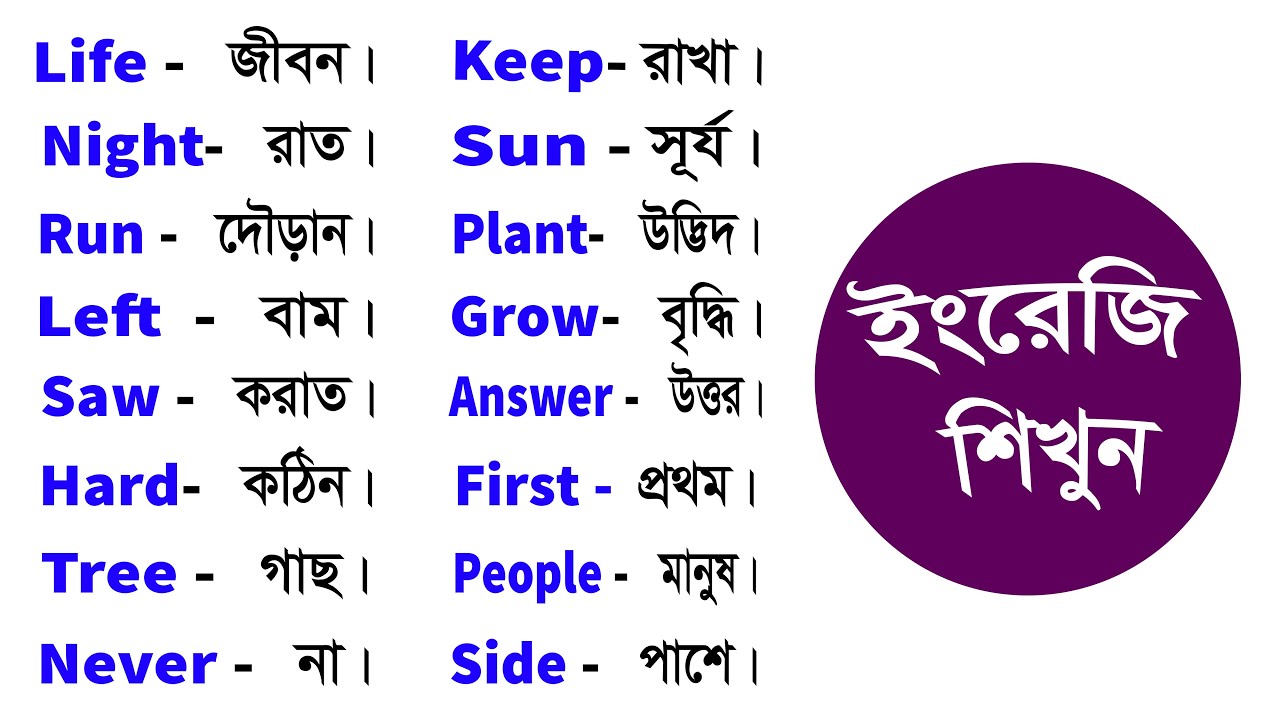 Basic Word Meaning English to Bangla Daily Use Word | English word list ...