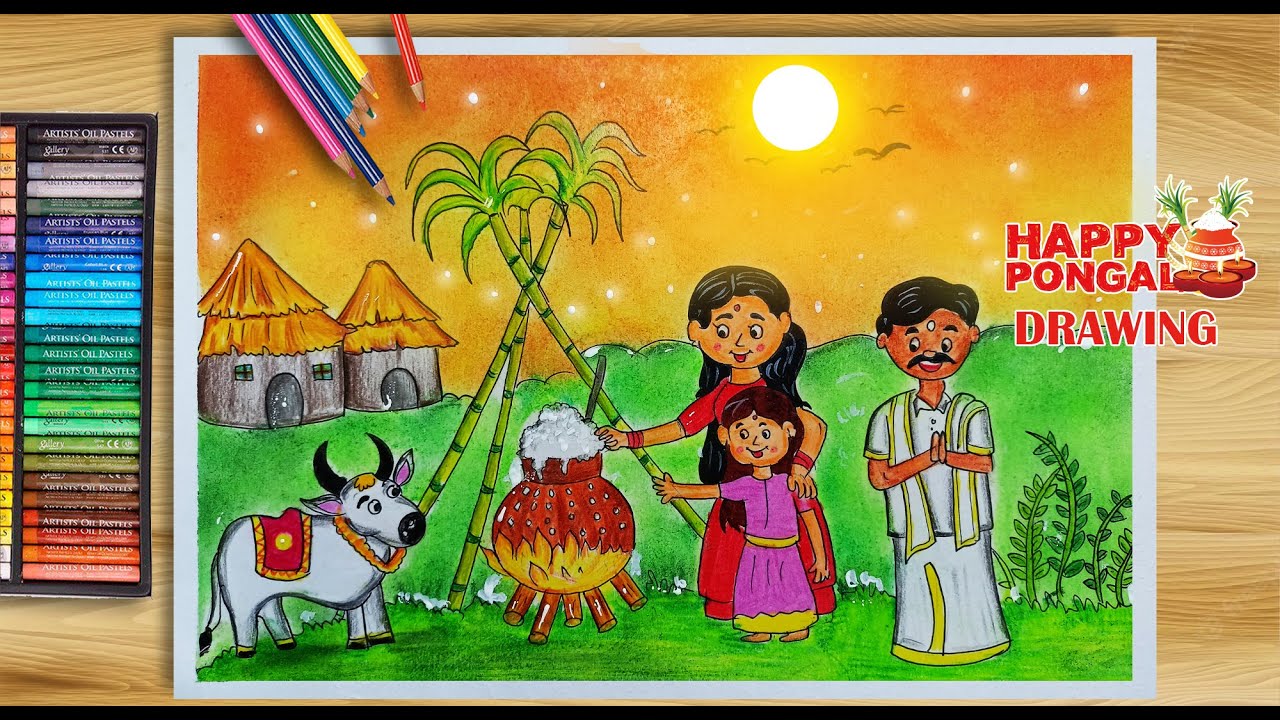 Happy Pongal Drawing Easy | How To Draw Happy Pongal Drawing - YouTube