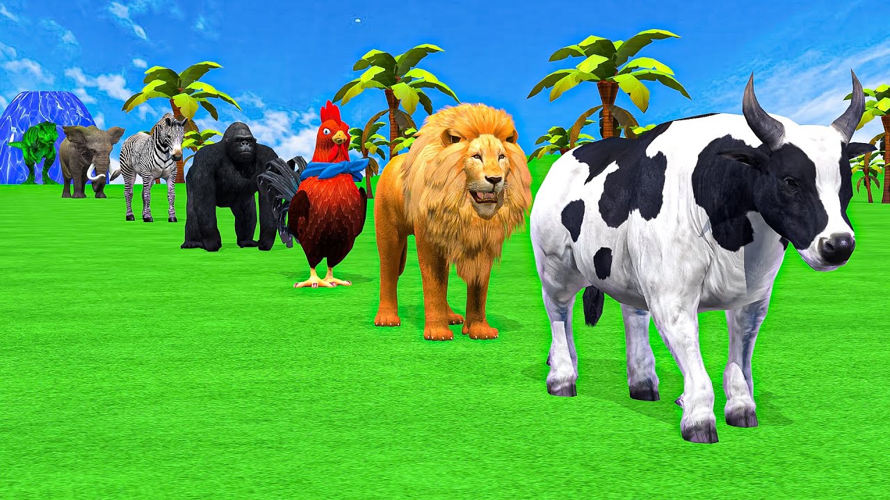 Long Slide Game With Cow Elephant Gorilla Hippopotamus Tiger - 3d ...