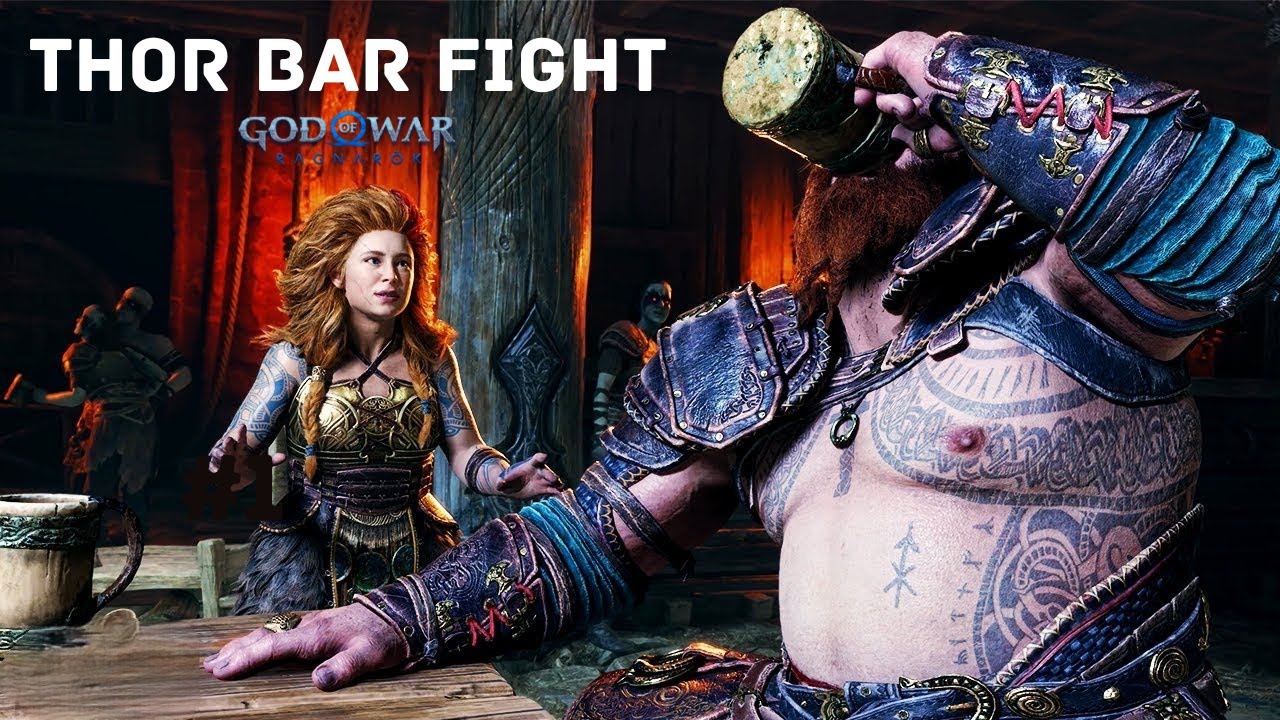 God of War Ragnarok - Drunken Thor Bar Fight Scene (PS5) (FHD 60FPS ...