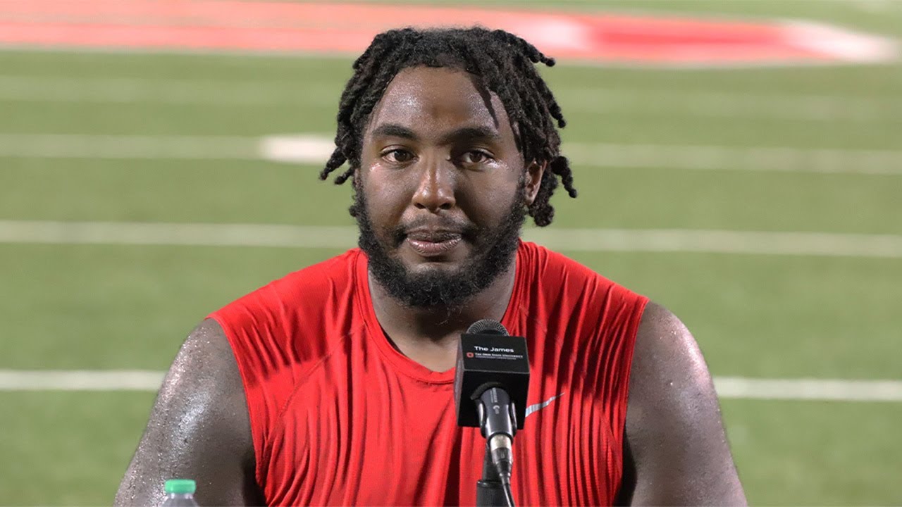 Donovan Jackson: Ohio State offensive lineman talks with the media in ...