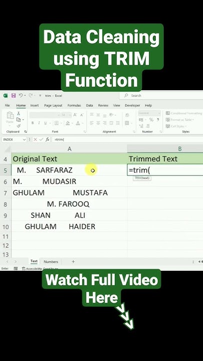 Trim Function in Excel, Excel tutorial #trimfunction #excel #dataentry - YouTube