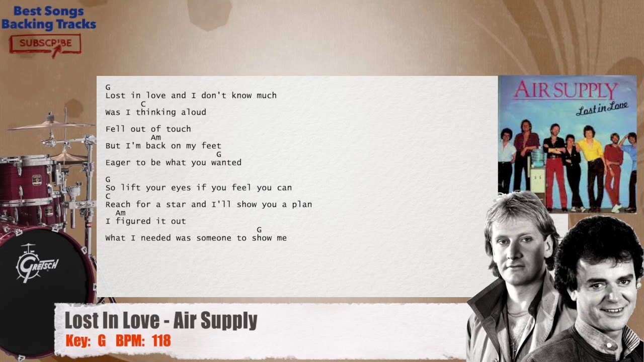 🥁 Lost In Love - Air Supply Drums Backing Track with chords and lyrics ...