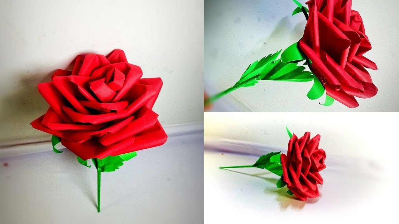 How to make roses on paper - handmade paper rose - රෝස මල් හදන හැටි ...
