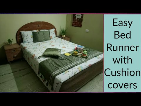 How to make easy Bed Runner with cushion covers | using silk saree ...