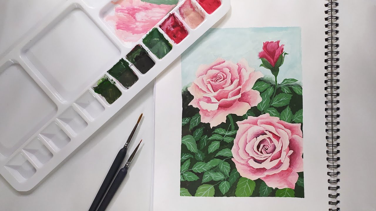 Gouache Roses Painting🌹| Sketchbook Painting - YouTube