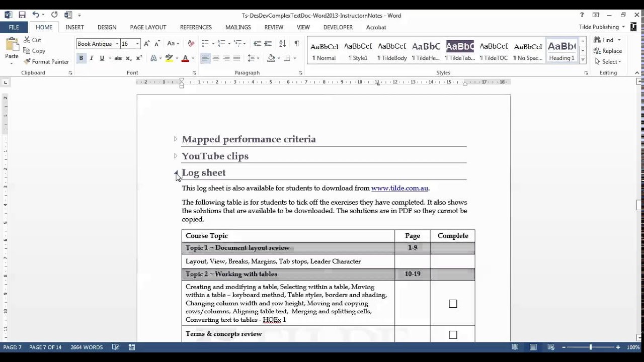 Tilde skills - Expand and collapse part of a document - Word 2013 - YouTube