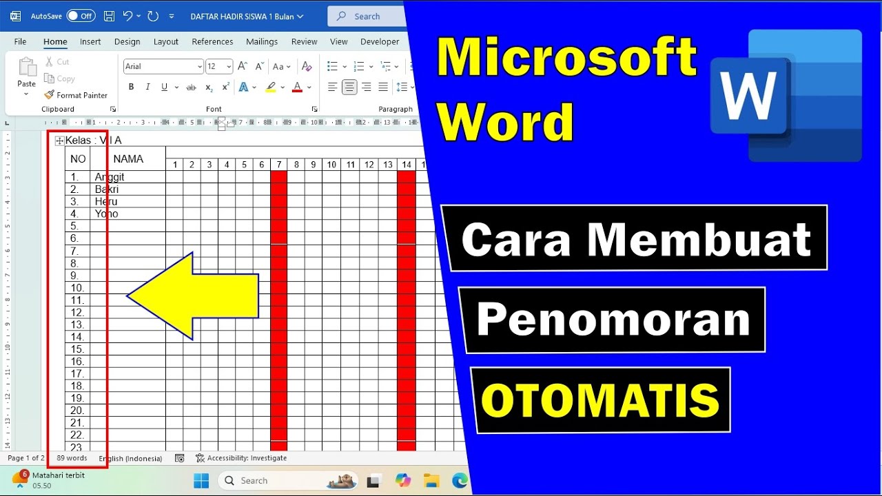 Cara Mudah Membuat Penomoran Otomatis di Word - YouTube