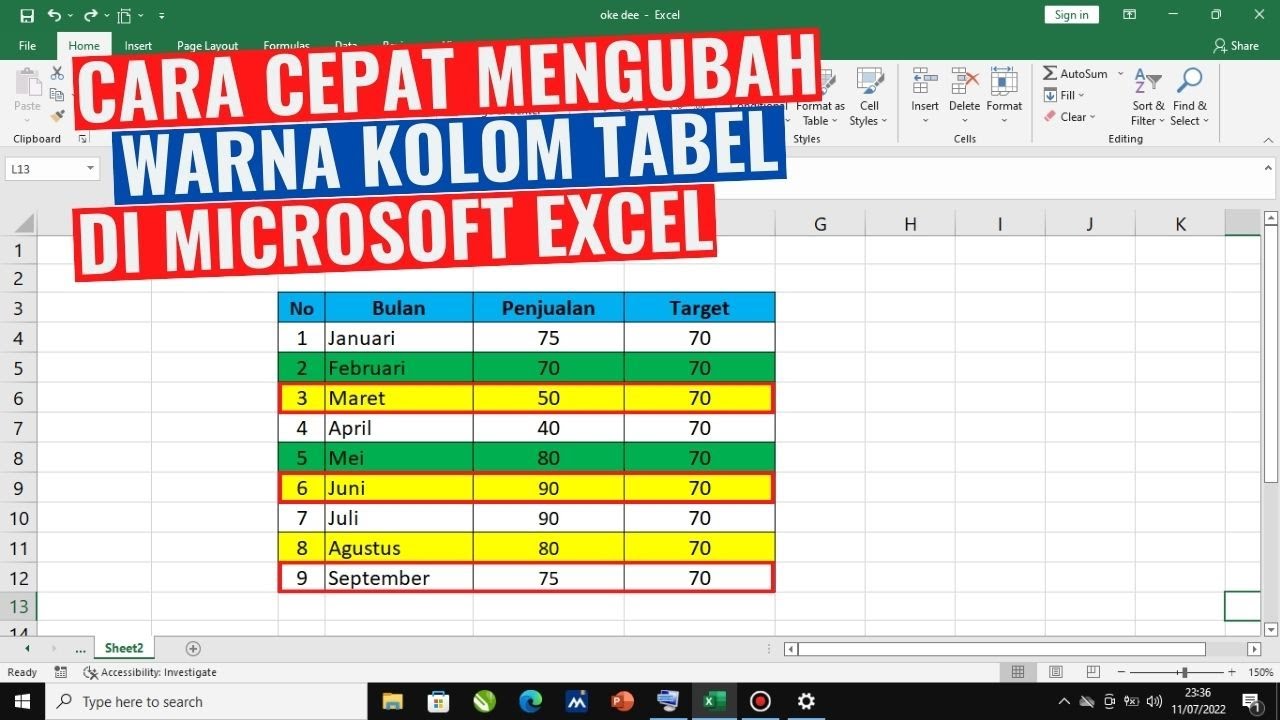 Cara Mengubah Warna Kolom Tabel di Mocrosoft Excel - YouTube
