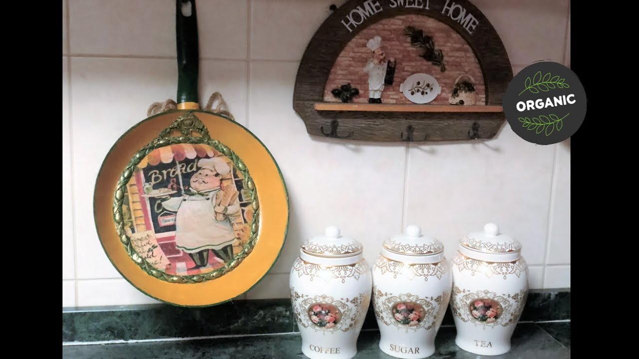 How to recycle an old frying pan | kitchen decor | DIY | Decoupage كيف ...