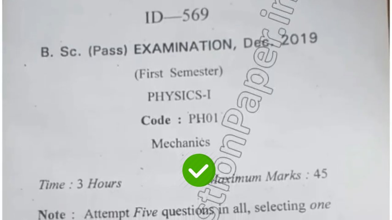 2019 GU BSc 1st Sem Physics Mechanics Question Paper - YouTube