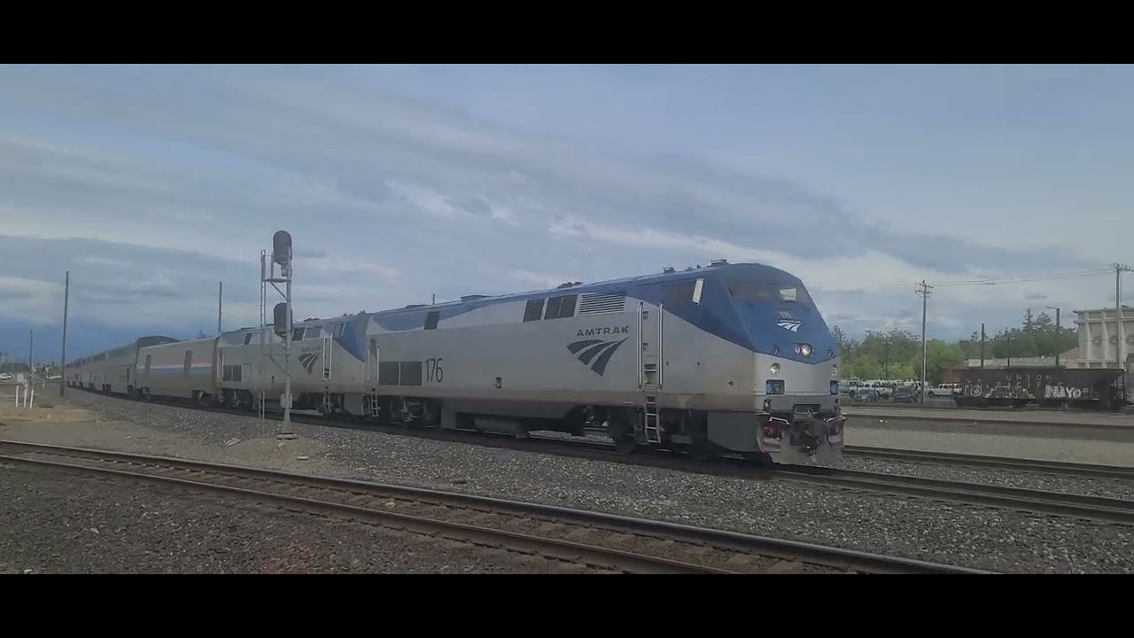 Amtrak 176 leads AMTK 5 in Roseville, CA - YouTube