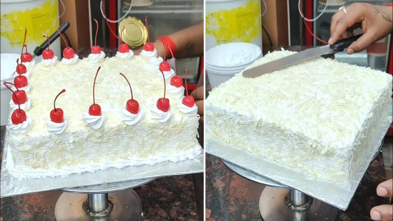Simple And Easy White Forest Cake Decoration ideas | Square White Forest Cake Design - YouTube