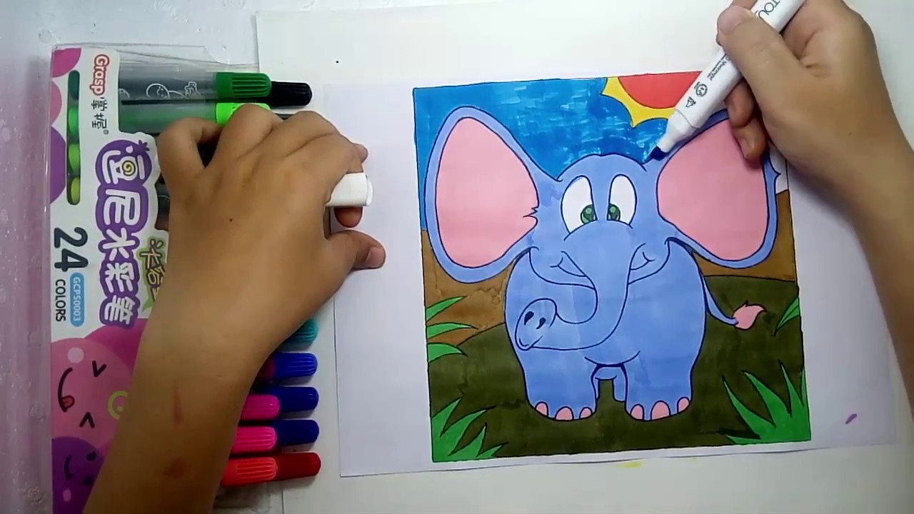 Coloring Little Elephant | Learn Colors With Little Elephant | Coloring ...