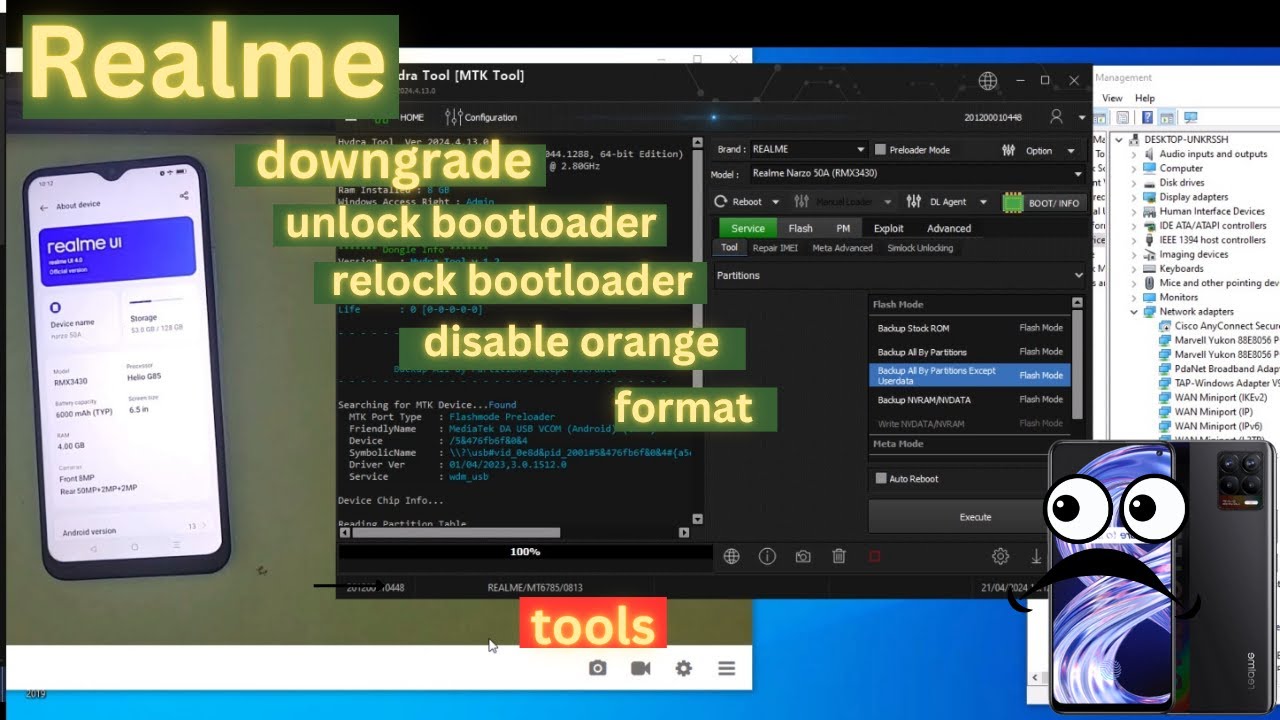 Realme Narzo 50A RMX3430 downgrade ,unlock bootloader,disable orange ...