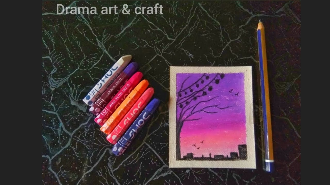 I tried Oil pastel on Canvas paper with Doms oil pastel colour - YouTube