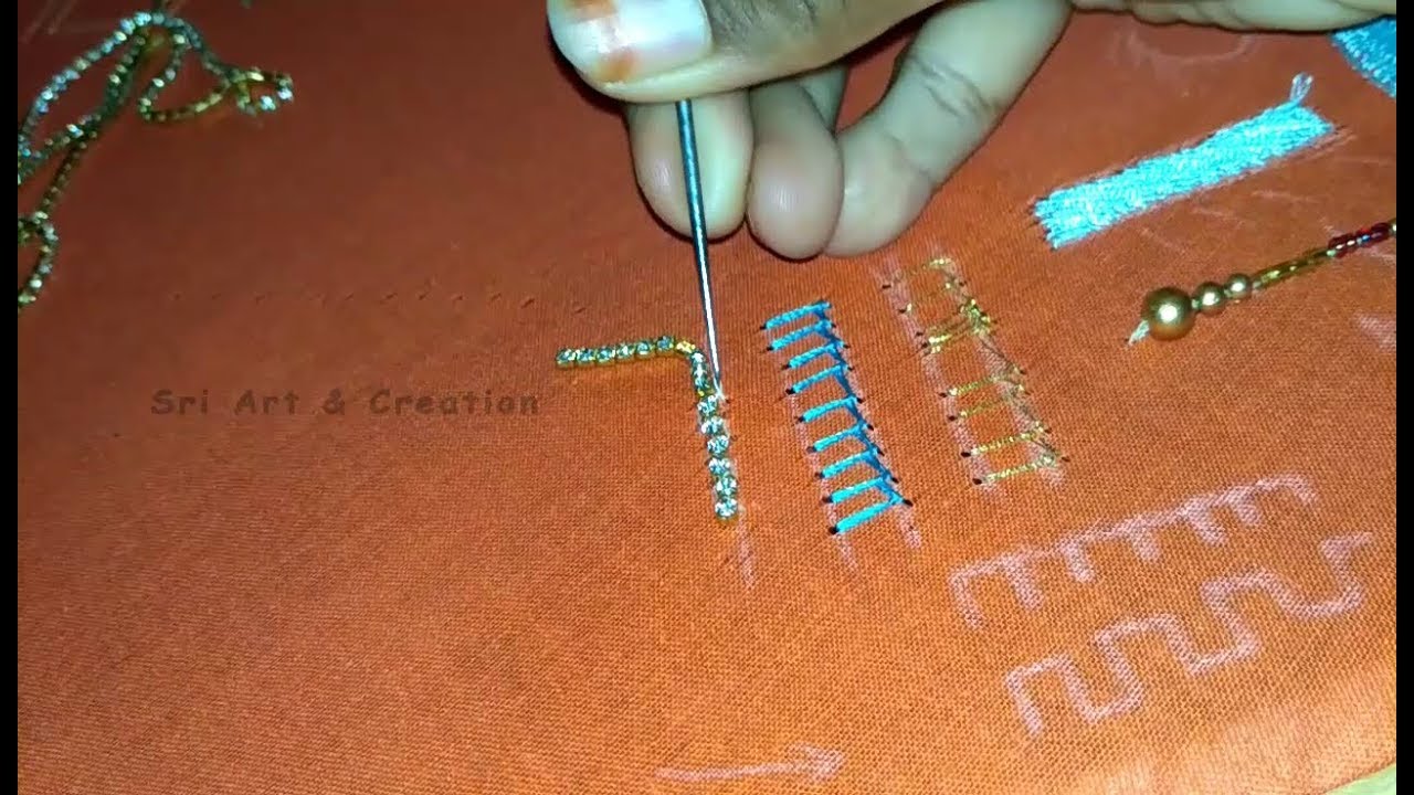 Aari Stone Chain Stitch in tamil | Stone Chain Work in Aari for ...