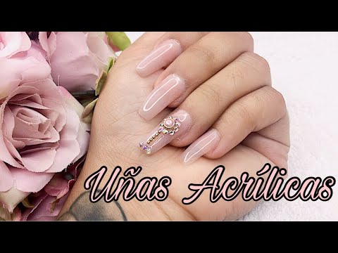 Uñas Acrílicas en Punta Coffin - Color Petal y Piedras Swarovski - YouTube