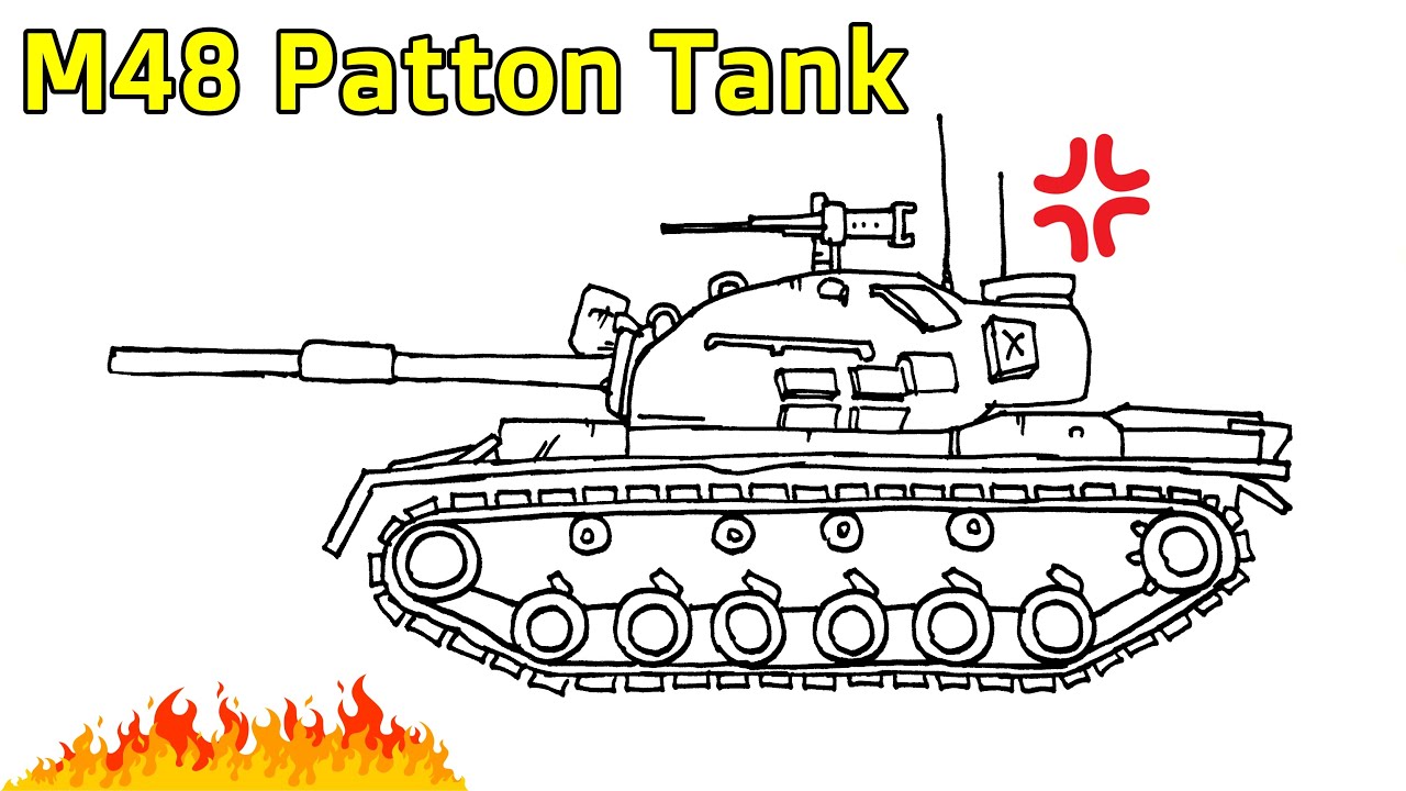 Cara Menggambar Tank M48 Patton | World of Tanks - Drawing Easy - YouTube