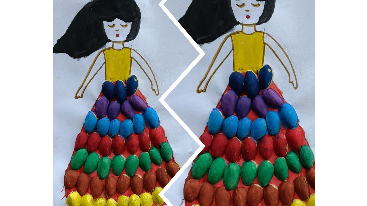 Pista shell craft for kids | Drawing doll with Pista shell dress - YouTube