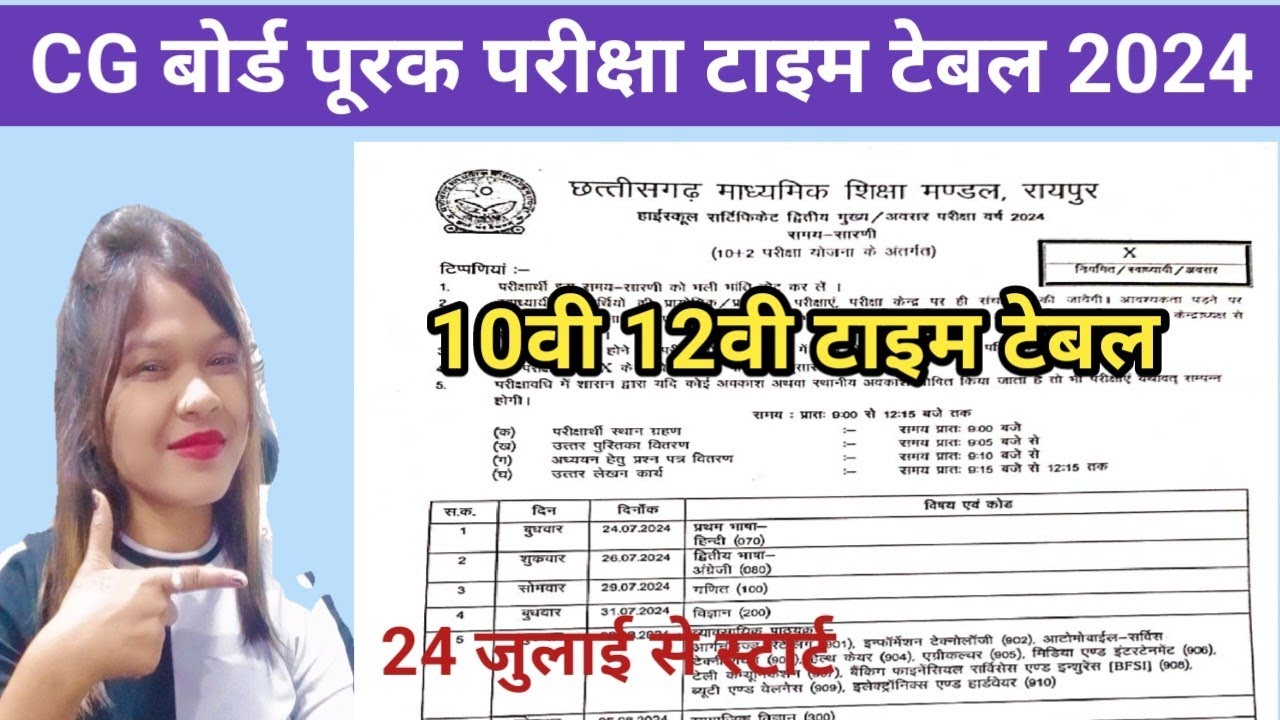 Cg board supplementary time table 2024 | class 10th and 12th time table ...
