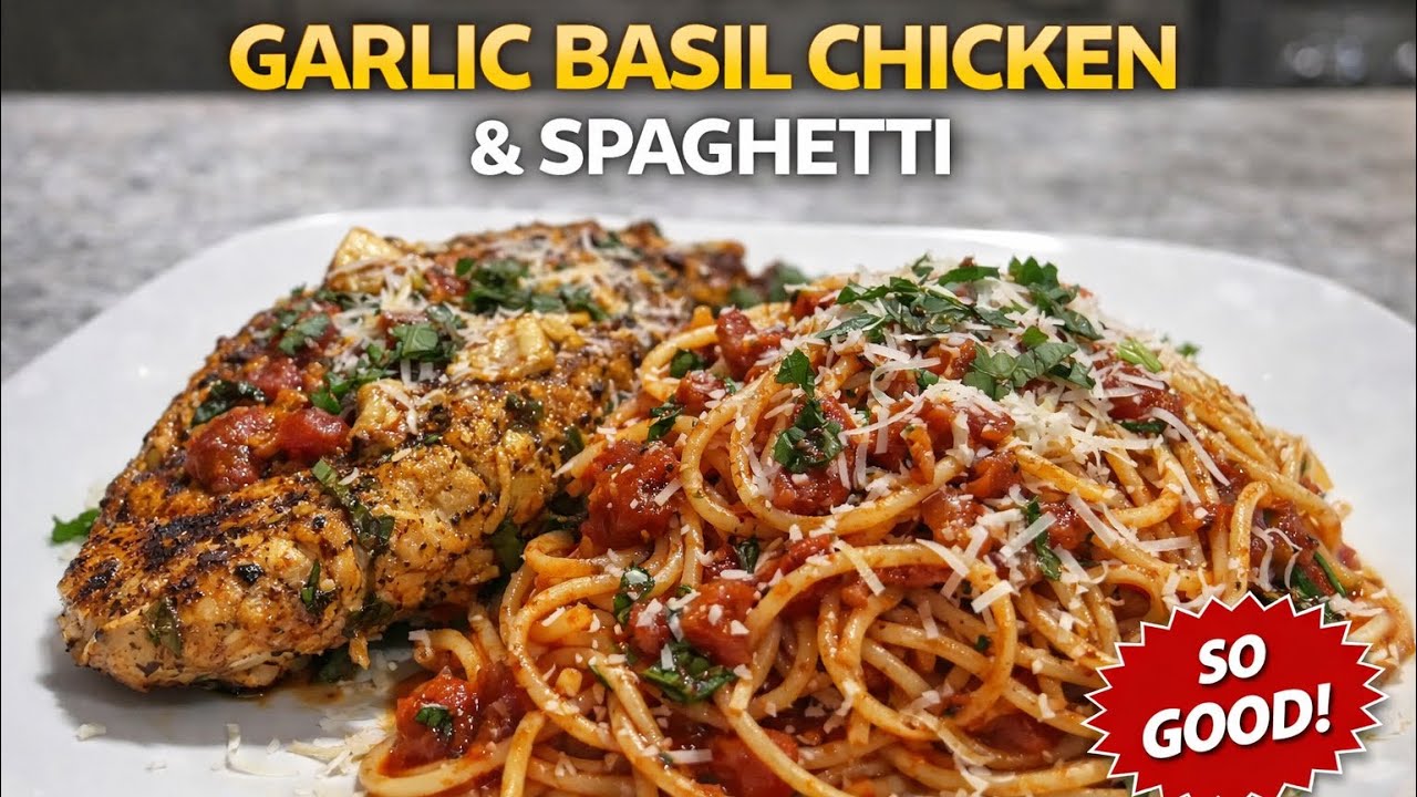 Garlic Basil Chicken Breast with Spaghetti | Easy Pasta Dinner Recipe ...