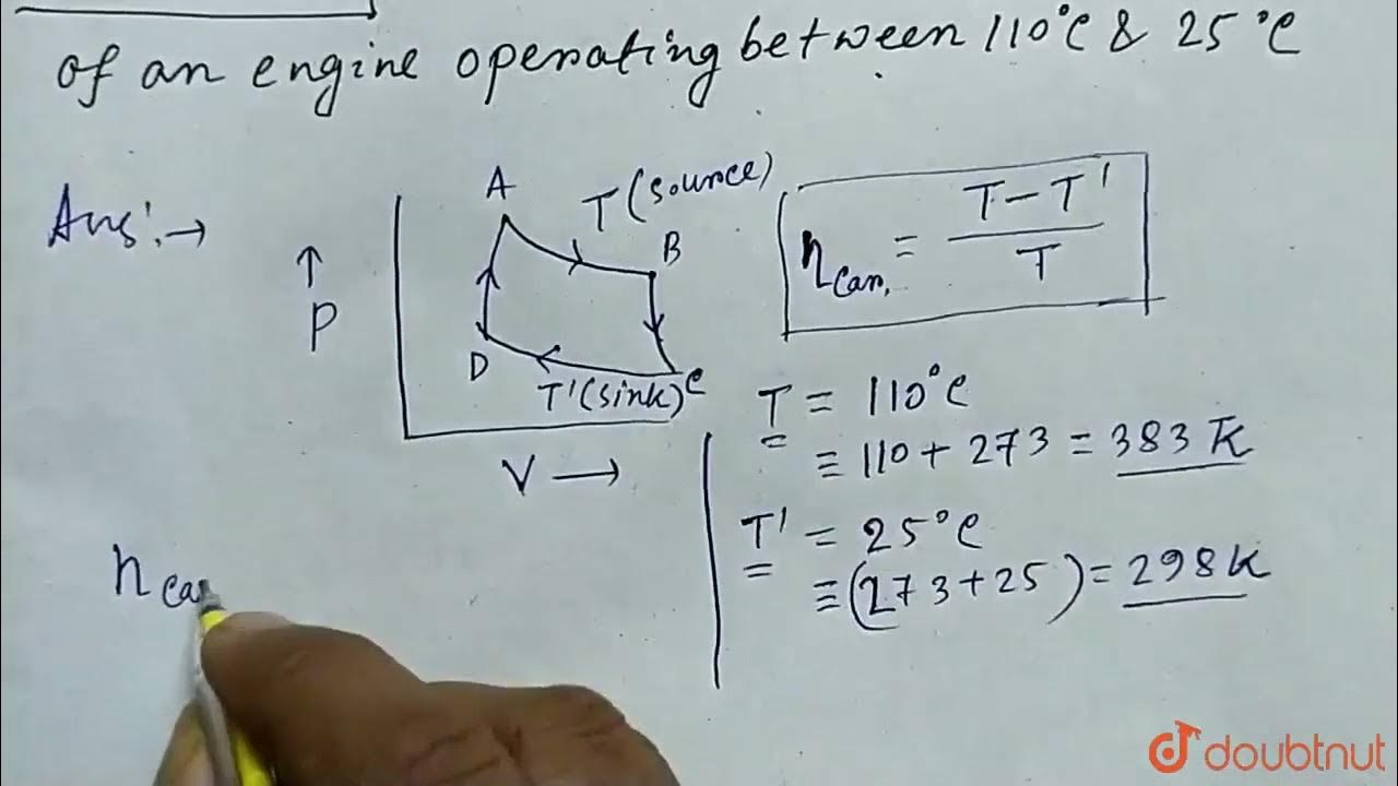 Calculate the maximum efficiency of an engine operating between 110^(@)C and 25^(@)C. | 11 | TH ...