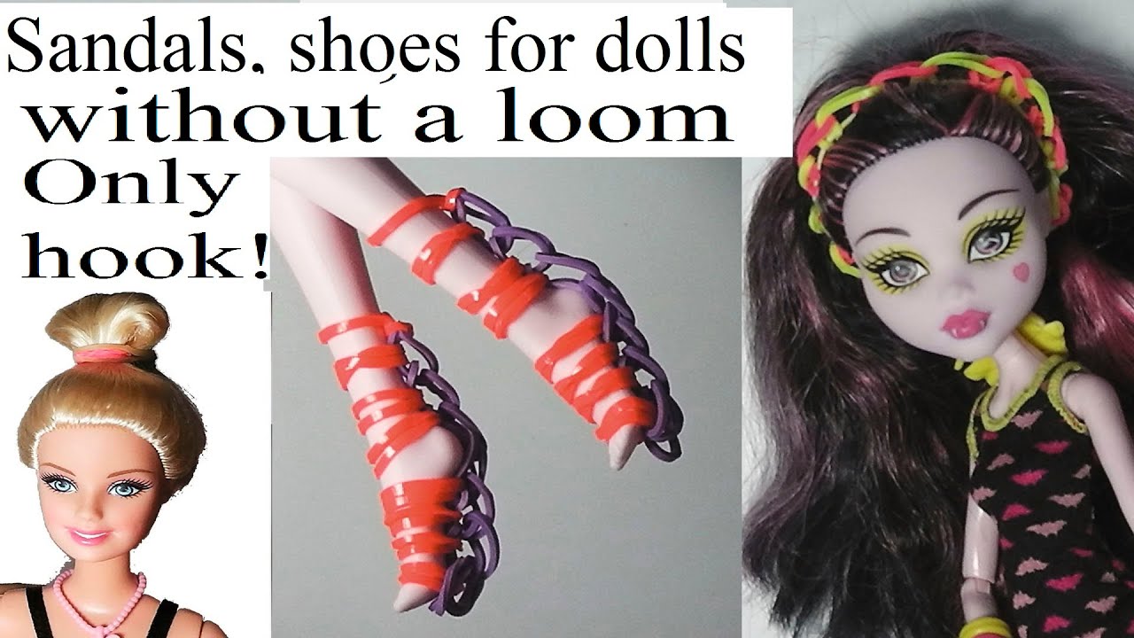 NEW! DOLLS SHOES. without a rainbow loom. With only hook! tutorial diy ...