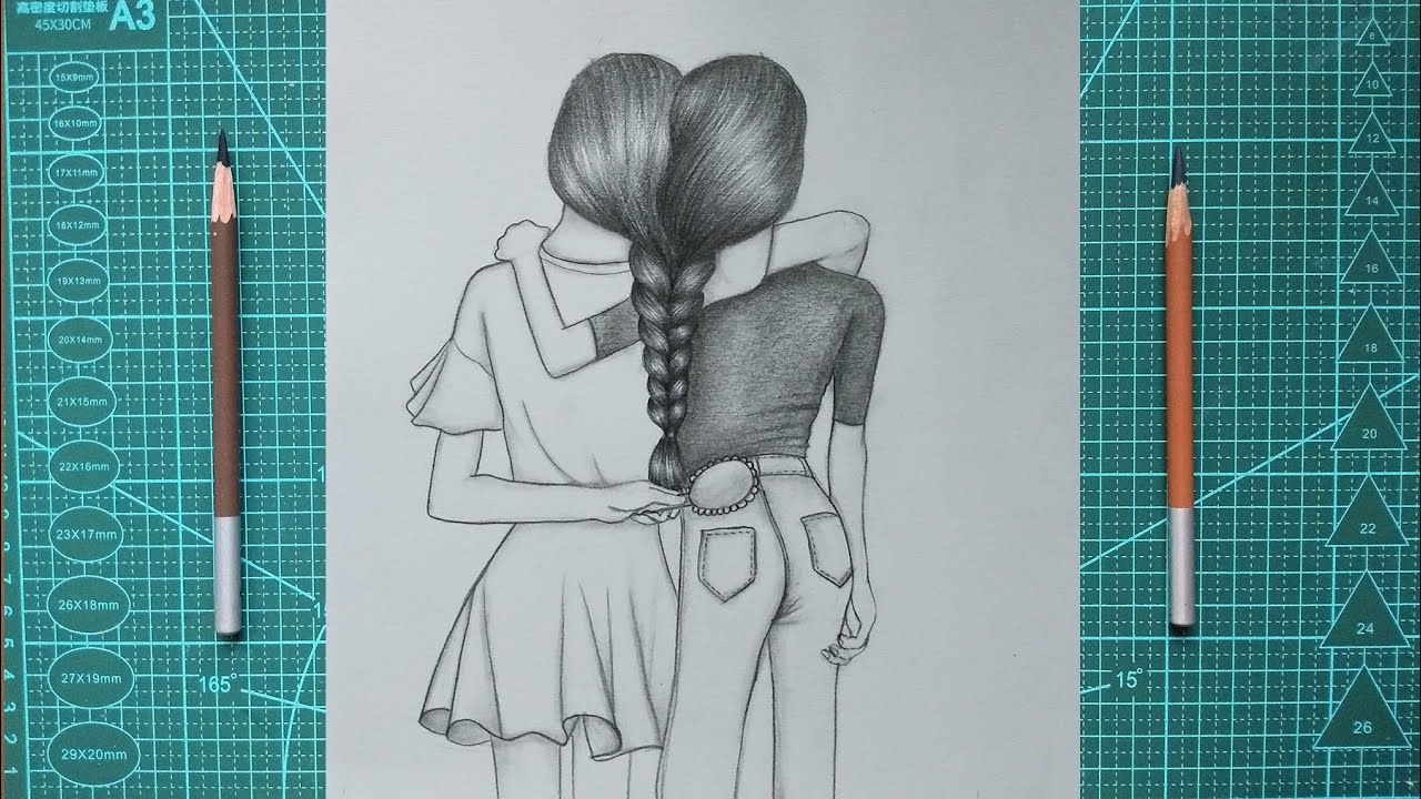 HOW TO DRAW BEST FRIENDS HUGGING EACH OTHER STEP BY STEP || CC DRAWING ...
