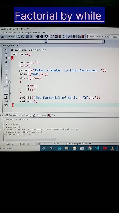 Factorial By While Coding Ccode Youtube
