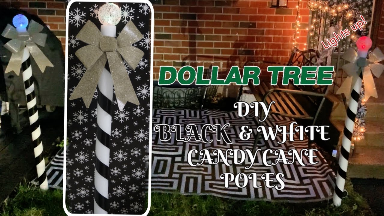 DOLLAR TREE DIY CANDY CANE POLES | Pool Noodle Hack in Black and White ...