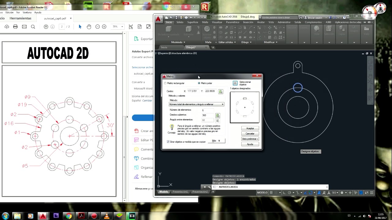 autocad desde 0 capitulo 9 matriz polar - YouTube