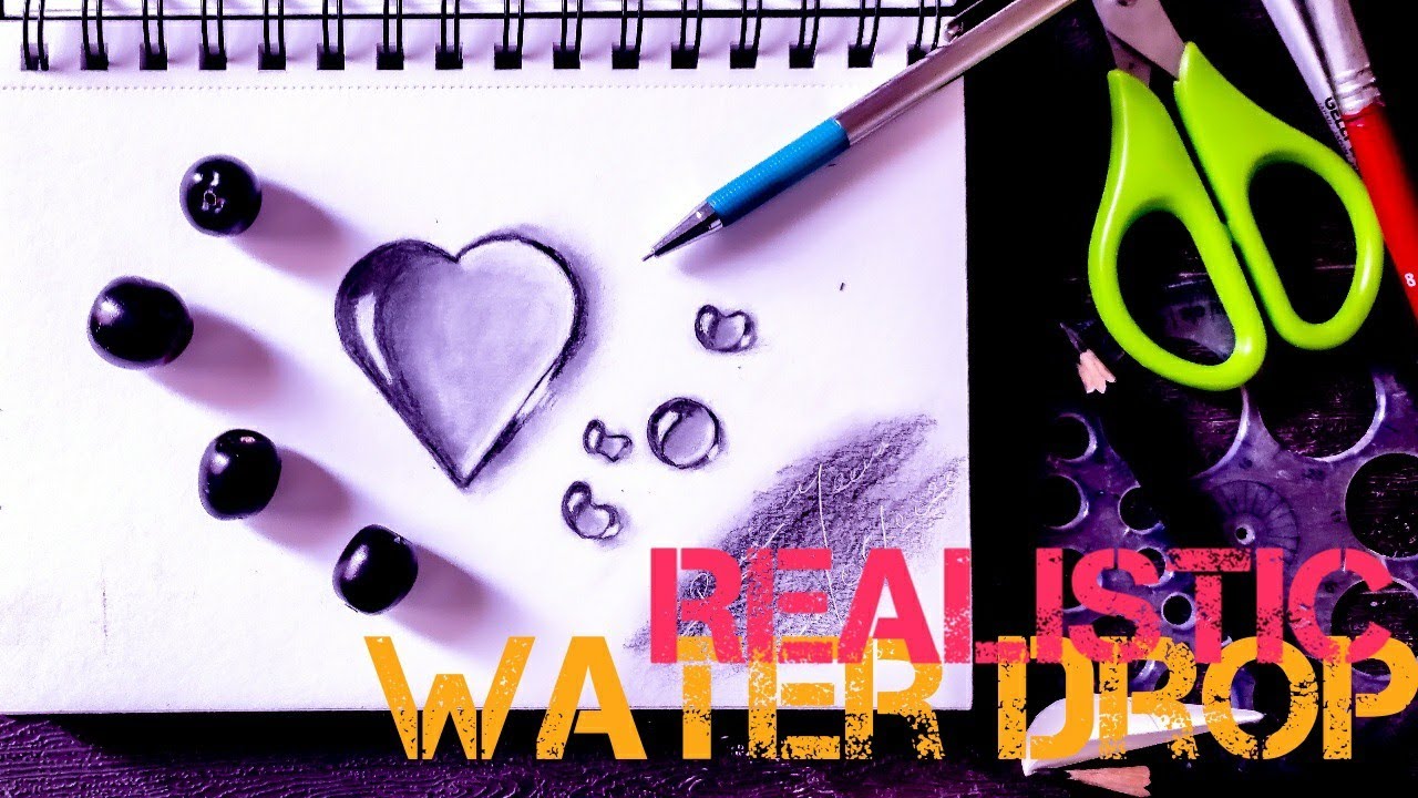 3D Heart Shape Water Drop Drawing || Realistic Water drops Sketch - YouTube