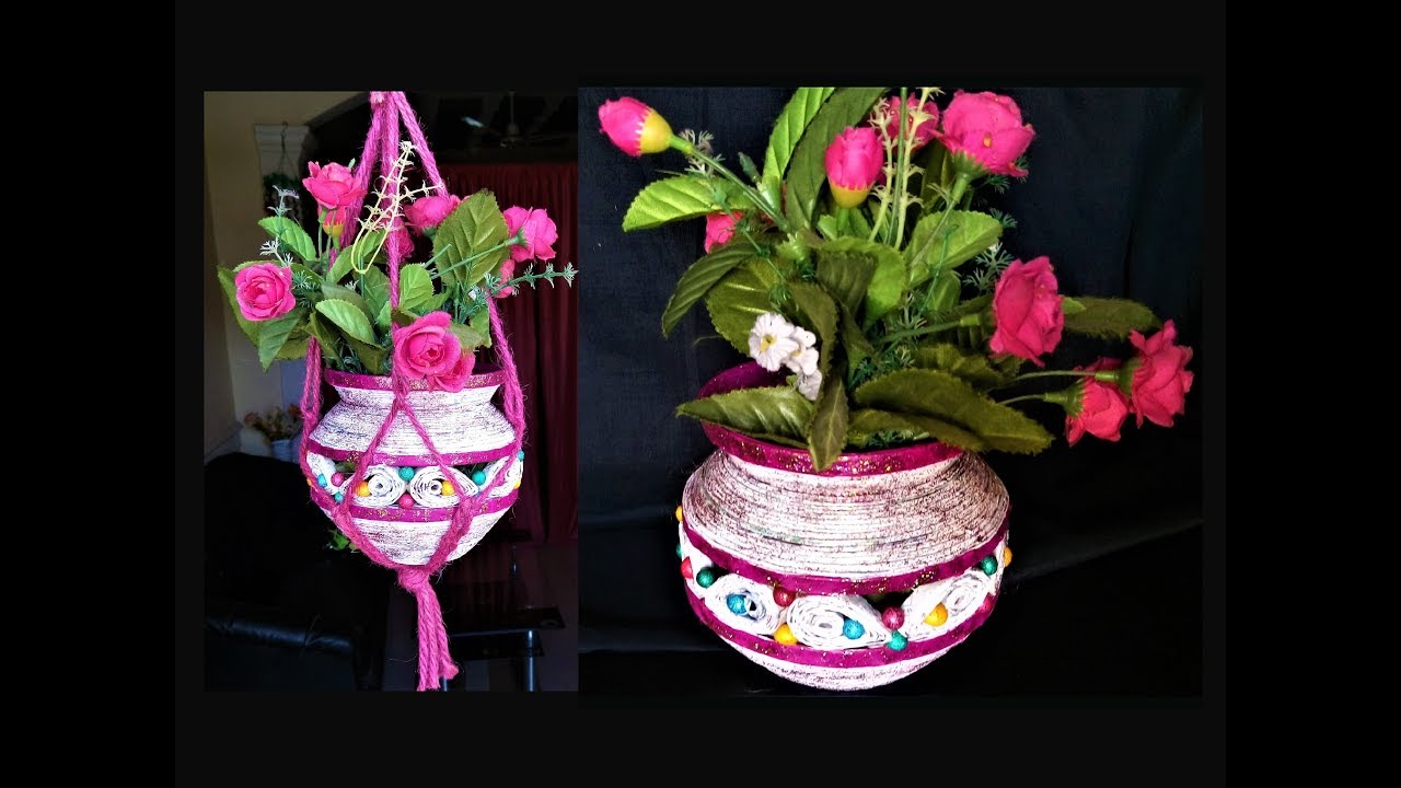 Newspaper Hanging Flower Pot | DIY Newspaper Craft | Best Out Of Waste ...