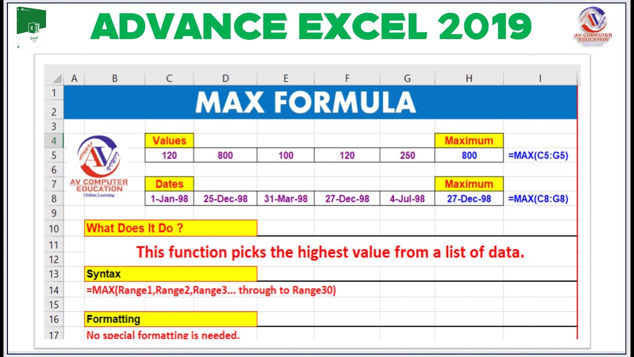 MAX Function In Excel Max Formula In Excel YouTube MAX Function In Excel Max Formula In Excel YouTube