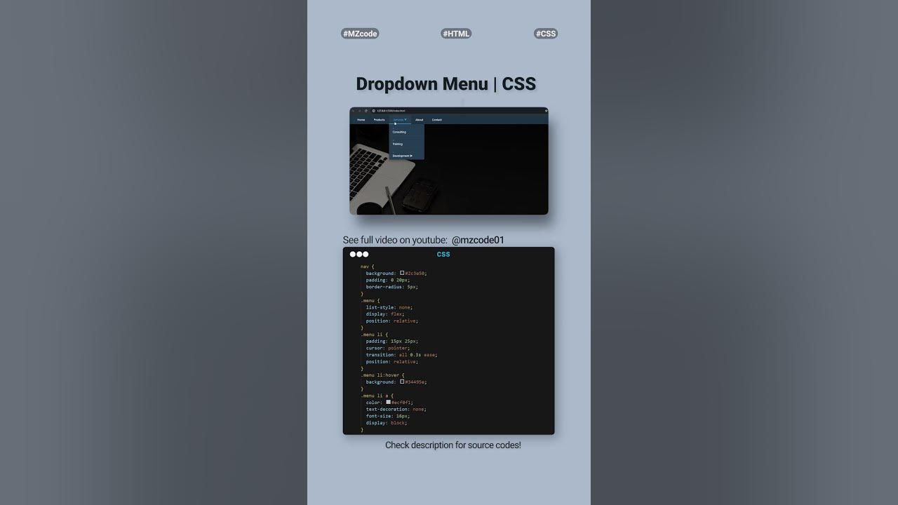 Dropdown Menu with CSS | mzcode01 #coding #css #shorts #webdesign #webdevelopment #viralvideo ...