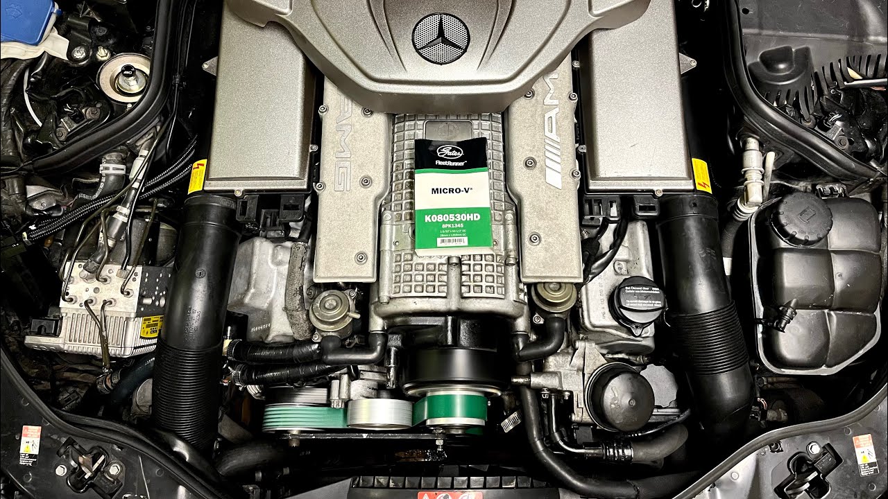 E55 AMG - M113K Green Supercharger Belt Install - 14.5 PSI Boost! - YouTube