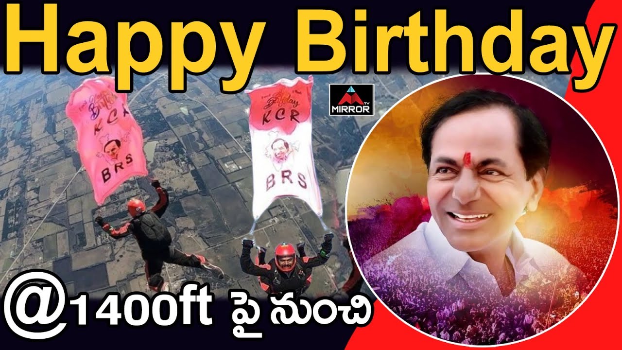 CM KCR Birthday Wishes From 1400ft High | NRI Santosh Sky Diving | BRS | Mirror TV - YouTube