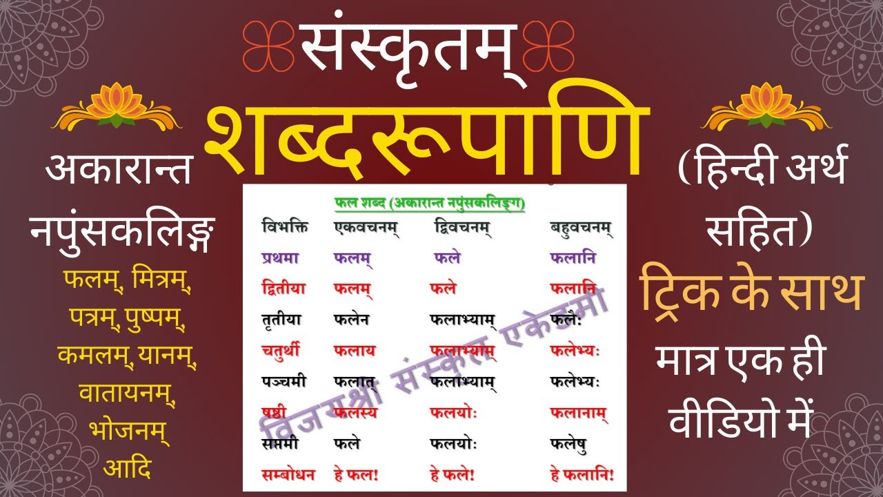 फल शब्द अकारान्त नपुंसकलिङ्ग || Fal Shabd Roop Napunsakling || फल शब्द ...
