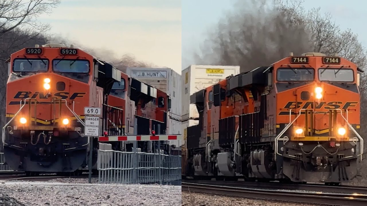 65-70 mph BNSF Intermodal Q train meets another 60 mph Intermodal Q train! 11/24/24 - YouTube