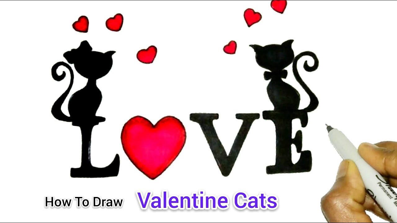 How To Draw Cats In Love | Valentine Drawing Very Easy | Cartooning ...