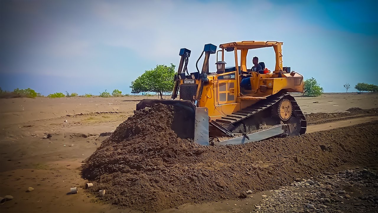 Excellent Technique Bulldozer Pushing sand to make village roads by D6R ...