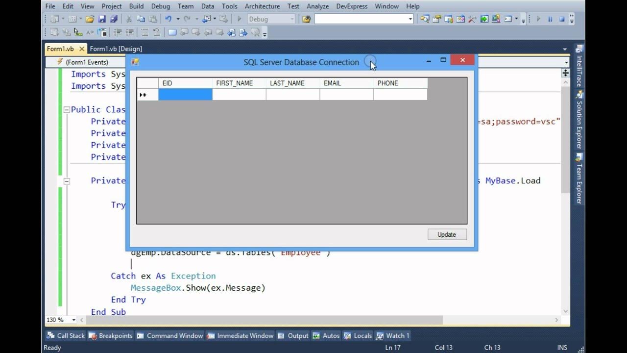 How to Connect to SQL Server Using ADO.Net and VB.Net - YouTube