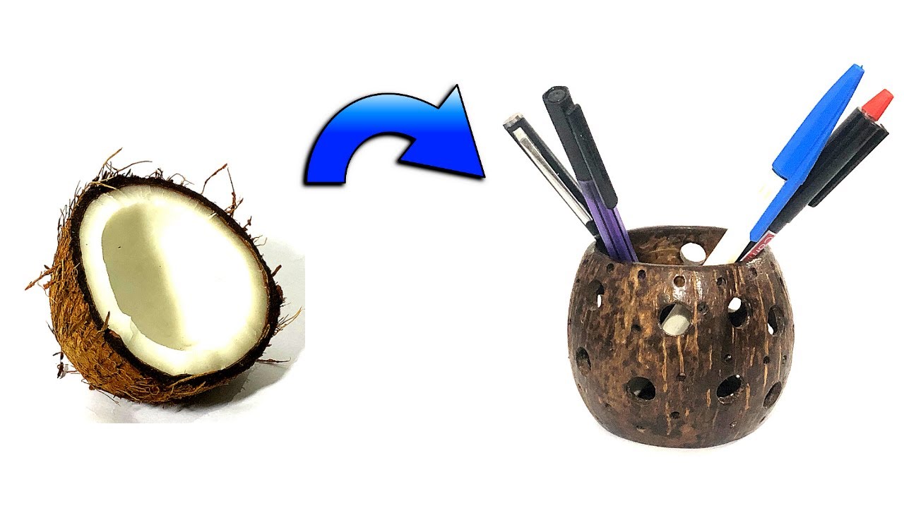 How to make pen stand from coconut shell?? പേന സ്റ്റാൻഡ് ചിരട്ട കൊണ്ട് ...